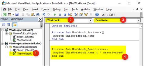 vba workbook activate and deactivate events in excel