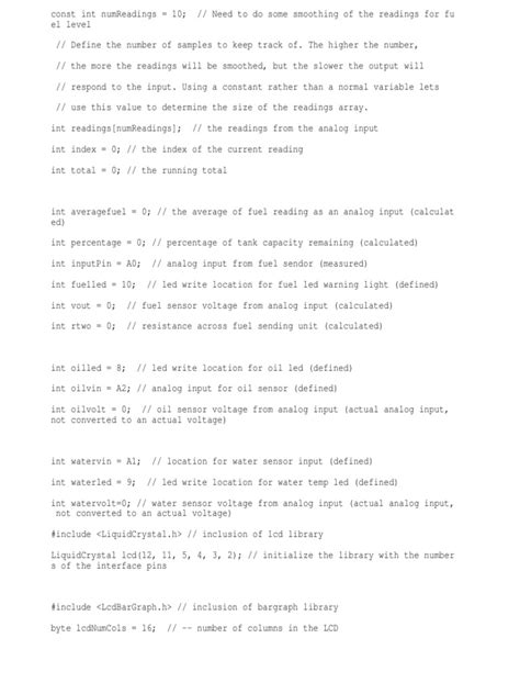 Arduino Fuel Gauge And Warning Lights Sketch Pdf Sensor