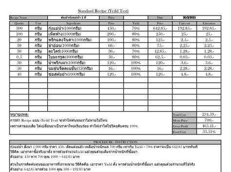 Chef Outdoor สร้าง Recipe แบบ Yield Test