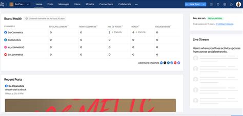 connecting su cosmetics social media profile to buffer and zoho social