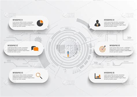 业务数据可视化。过程图。图形的抽象元素，有6个步骤，选项，零件或过程的图表。用于表示的矢量业务模板。素材 花瓣网