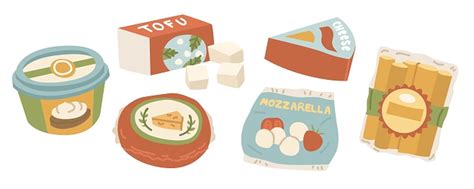 브랜드 패키지의 치즈 제품 세트 모든 종류와 맛의 치즈 메인 코스에 맛있는 전채 신 우유 제품 시음 식료품 점에 대 한 벡터 그림 개체 그룹에 대한 스톡 벡터 아트 및 기타