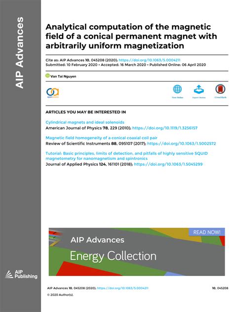 PDF Analytical Computation Of The Magnetic Field Of A Conical Permanent Magnet With