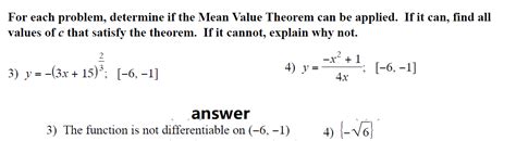Solved For Each Problem Determine If The Mean Value Theorem Chegg
