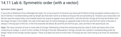 Solved 1411 Lab 6 Symmetric Order With A Vector