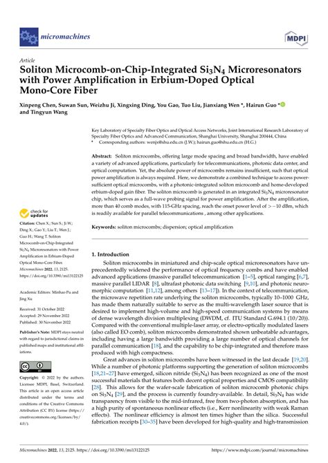 Pdf Soliton Microcomb On Chip Integrated Si3n4 Microresonators With