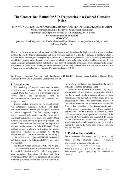 Pdf The Cramer Rao Bound For 3 D Frequencies In A Colored Gaussian Noise