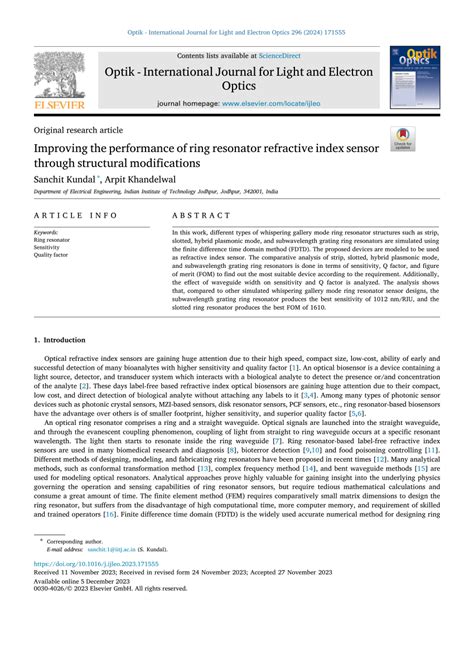 Pdf Improving The Performance Of Ring Resonator Refractive Index