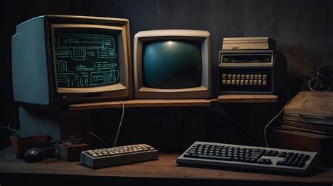 Vintage Computer Setup Oldschool Crt Monitor Retro Computer Display