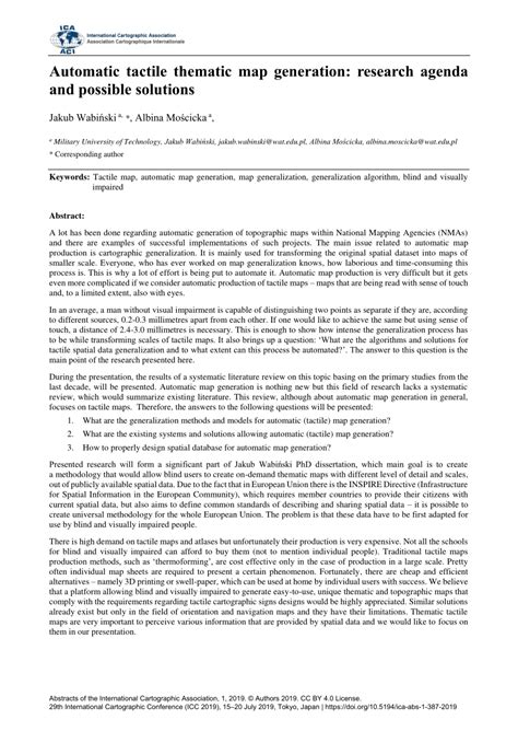 Pdf Automatic Tactile Thematic Map Generation Research Agenda And Possible Solutions