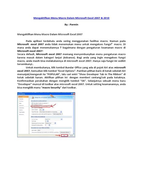 Cara Mengaktifkan Macro Excel 2007 2010 Pdf Komputer