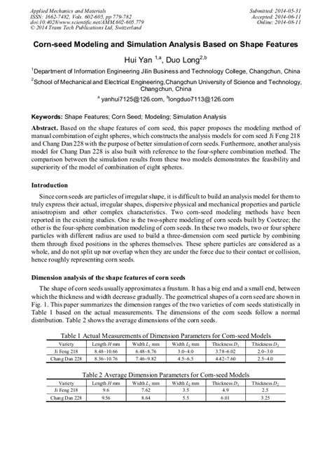 Corn Seed Modeling And Simulation Analysis Based On Shape Features