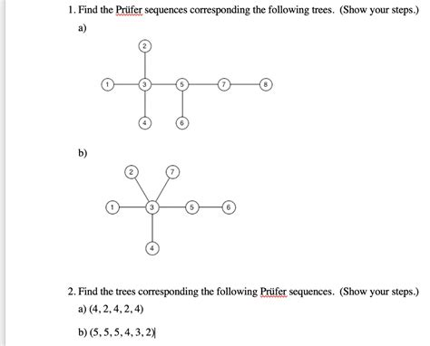 solved 1 find the prüfer sequences corresponding the
