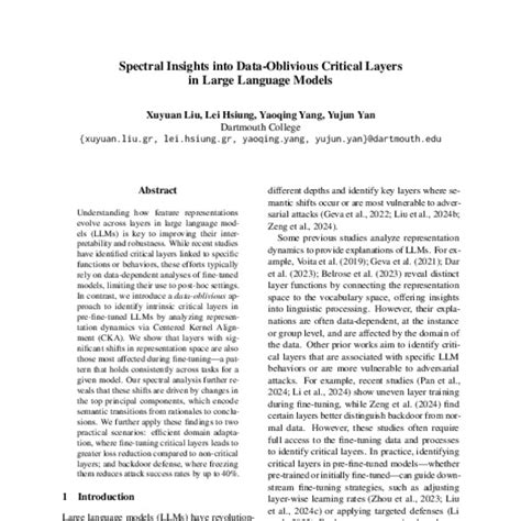 Spectral Insights Into Data Oblivious Critical Layers In Large Language Models Acl Anthology