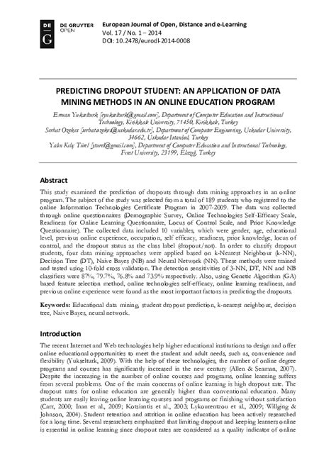 Pdf Predicting Dropout Student An Application Of Data Mining Methods