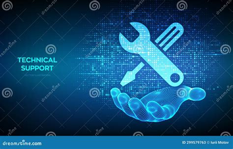 Technical Support Icon Made With Binary Code In Wireframe Hand