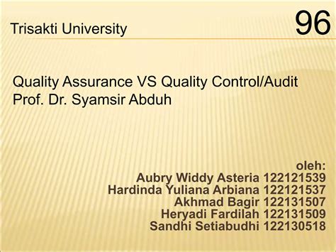 quality assurance vs quality control audit prof dr syamsir abduh