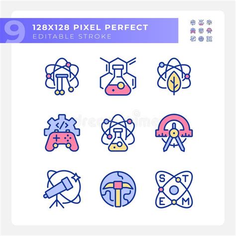 Opportunities Of Stem Education Pixel Perfect Rgb Color Icons Set Stock