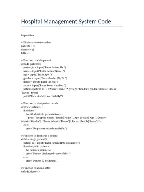 Hospital Management System Code Pdf Patient Computing