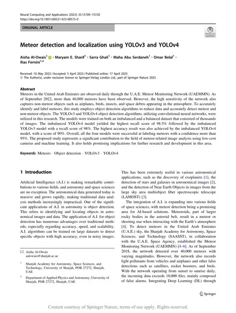Meteor Detection And Localization Using Yolov3 And Yolov4 Request Pdf