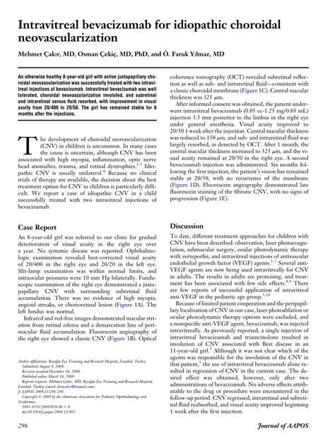 Pdf Intravitreal Bevacizumab For Idiopathic Choroidal Neovascularization