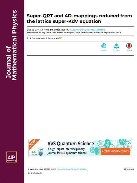 Pdf Super Qrt And 4d Mappings Reduced From The Lattice Super Kdv Equation Stefan Carstea