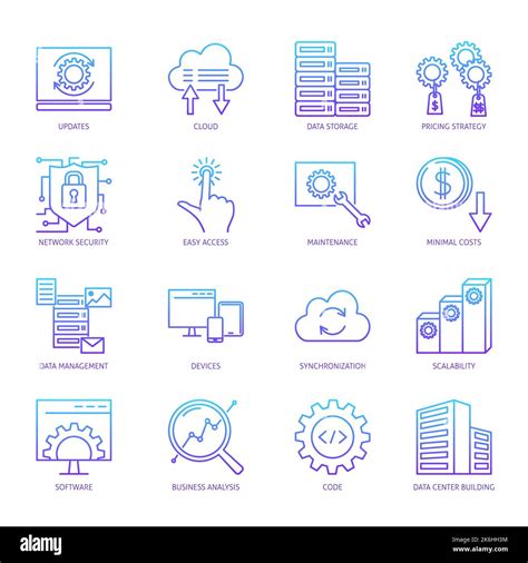 Computer Application Software Icon Set In Colored Line Style Vector Illustration Stock Vector