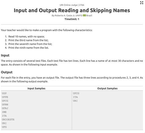 Solved Uri Online Judge 2766 Input And Output Reading And