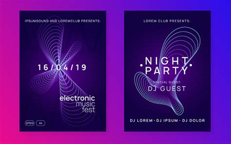 나이트 클럽 배너 바이올렛 테크노 배경입니다 축제 벡터입니다 디스코텍 콘서트 요소 전자 디스코 초대장 그린 Edm 전단지 댄스
