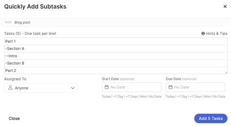 quickly adding subtasks support