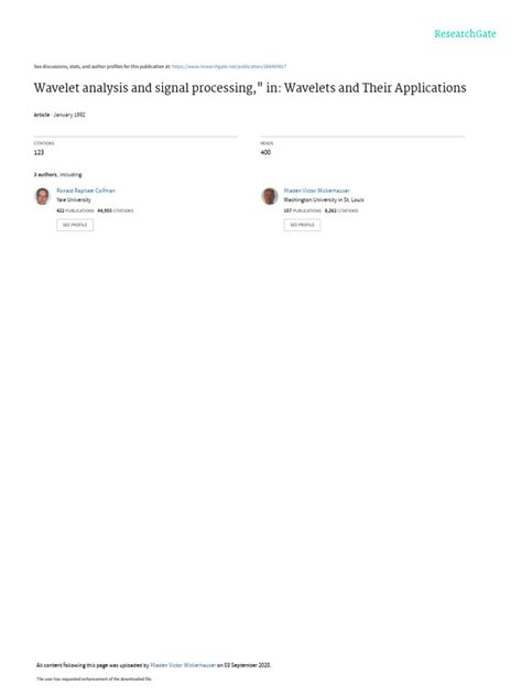 Wavelets And Adapted Waveforms Analysis Pdf