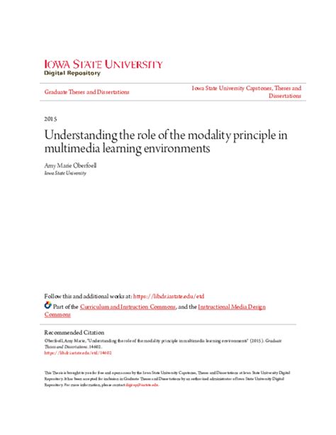 Pdf Understanding The Role Of The Modality Principle In Multimedia