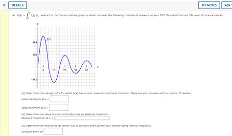 Solved 2 DETAILS MY NOTES ASK Let A X S F T Dt Where Chegg Com