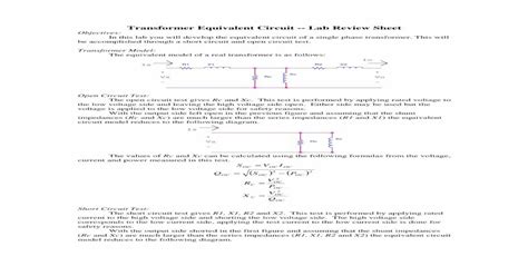 transformer equivalent circuit lab review sheet equivalent circuit