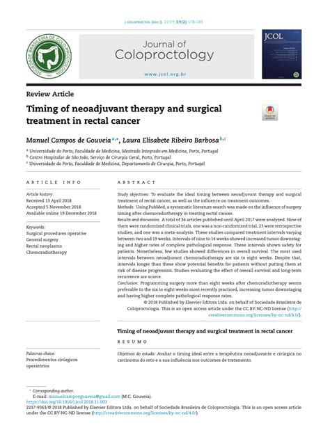 Pdf Timing Of Neoadjuvant Therapy And Surgical Treatment In Rectal Cancer