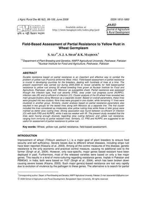 Pdf Field Based Assessment Of Partial Resistance To Yellow Rust In