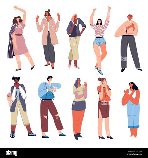 People Gesturing And Showing Emotions Isolated Men And Women With Stop