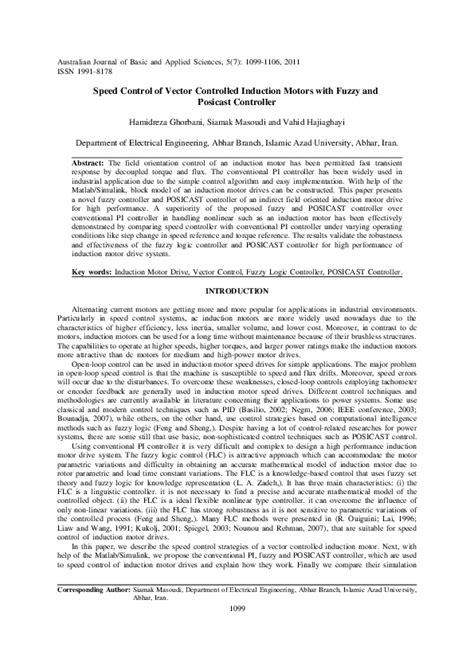 Pdf Speed Control Of Vector Controlled Induction Motors With Fuzzy