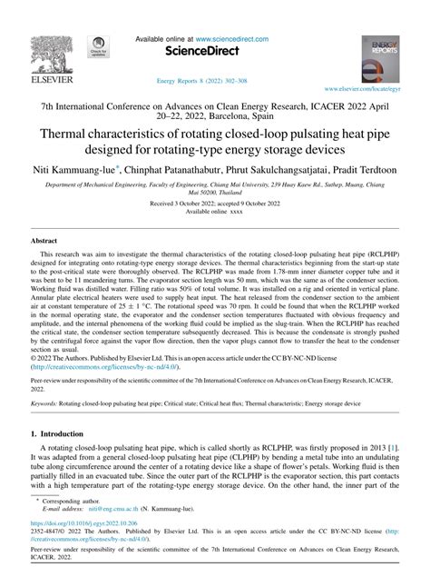 Pdf Thermal Characteristics Of Rotating Closed Loop Pulsating Heat Pipe Designed For Rotating