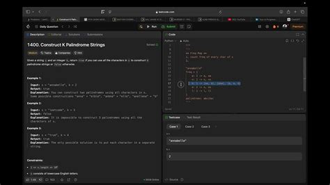 Leetcode Potd 11012025 1400 Construct K Palindrome Strings Medium Freq Map Youtube
