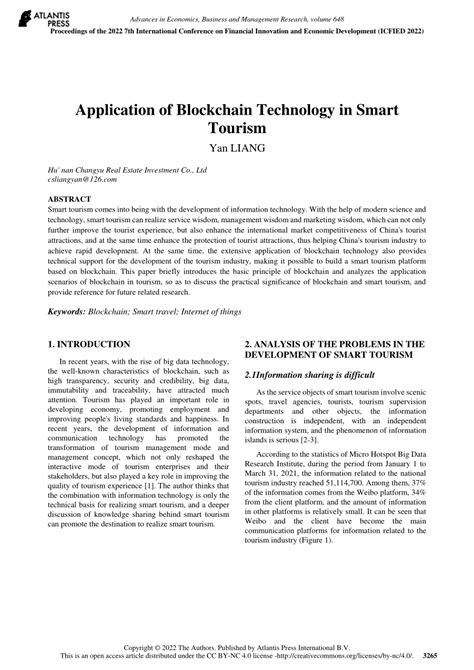 Pdf Application Of Blockchain Technology In Smart Tourism