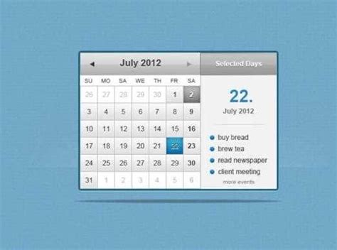Free HTML Calendar Template For Your Website