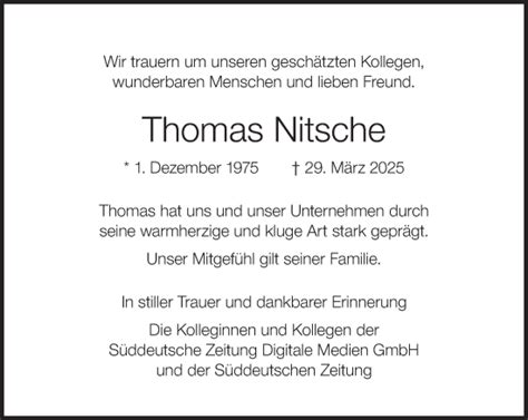 Traueranzeigen Von Thomas Nitsche Sz Gedenken De