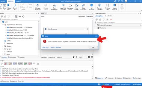 Publish Of Process Project To Orchestrator Failed You Are Not