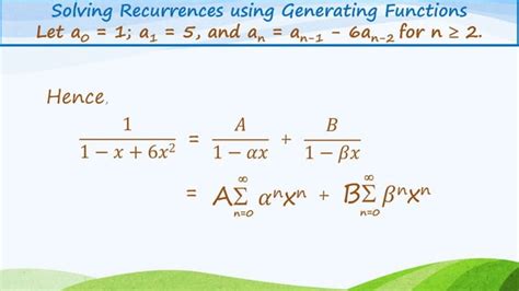 Generating Functions Solve Recurrence Pptx Computing Technology