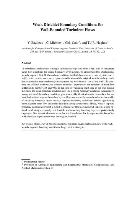 Pdf Weak Dirichlet Boundary Conditions For Wall Bounded Turbulent Flows