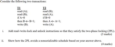 solved consider the following two transactions t1 read a