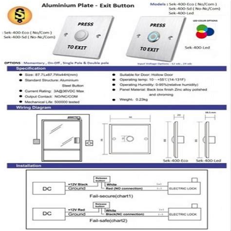 Body Exit Button SEK 400 Latching SPDT 3 Pins Push Button