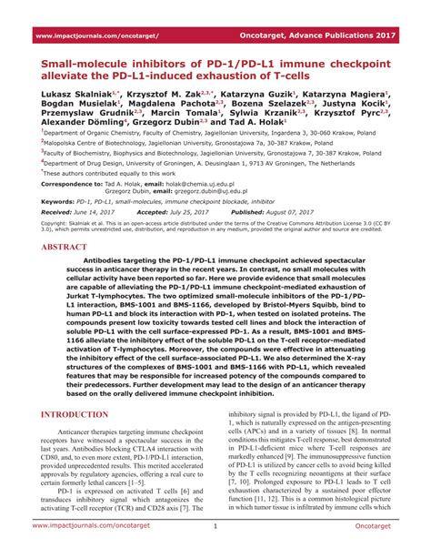 Pdf Small Molecule Inhibitors Of Pd 1 Pd L1 Immune Checkpoint