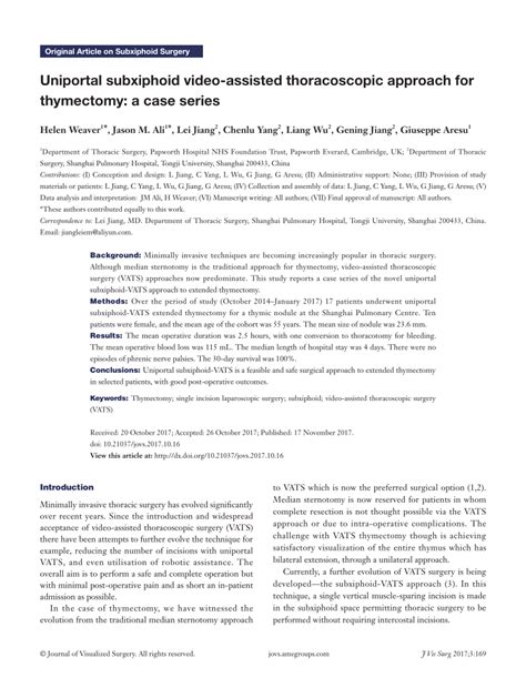Pdf Uniportal Subxiphoid Video Assisted Thoracoscopic Approach For